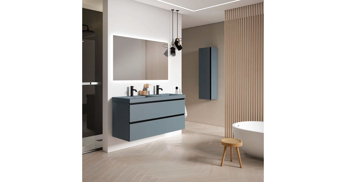 Mueble de baño suspendido de 120 cm con lavabo integrado color Avio ...