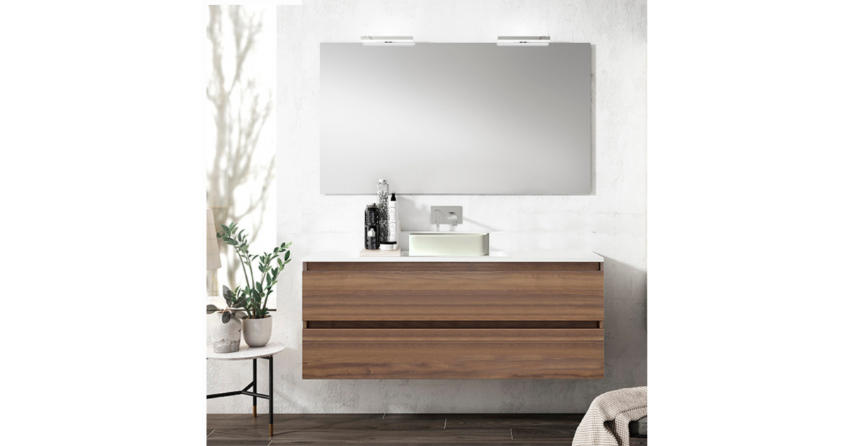 Mueble de baño suspendido con lavabo sobre encimera con 2 cajones profundidad reducida Modelo Box