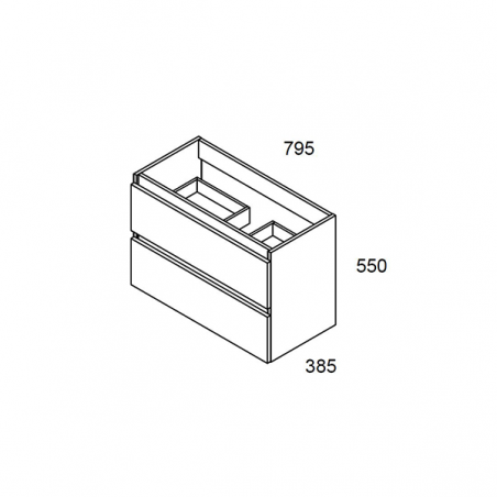 Mueble de baño suspendido con lavabo integrado con 2 cajones profundidad reducida Modelo Box