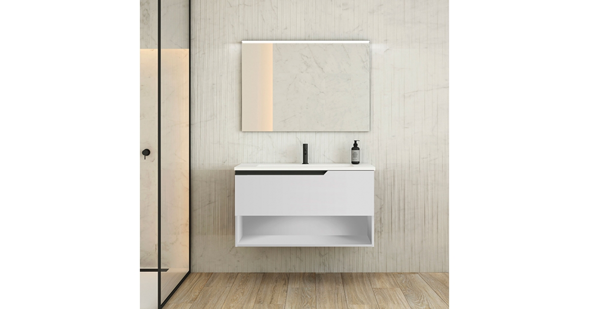 Mueble de baño suspendido 1 cajón/1 hueco con lavabo color Blanco Ada ...
