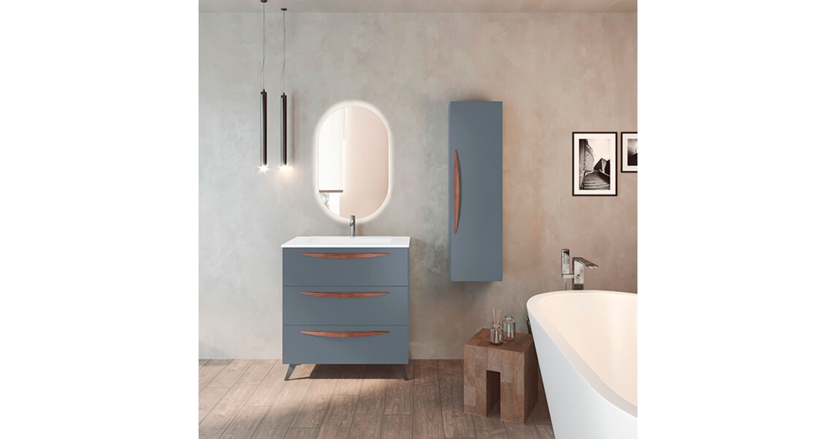 Mueble de baño con patas 3 cajones con lavabo color Avio Modelo Arco