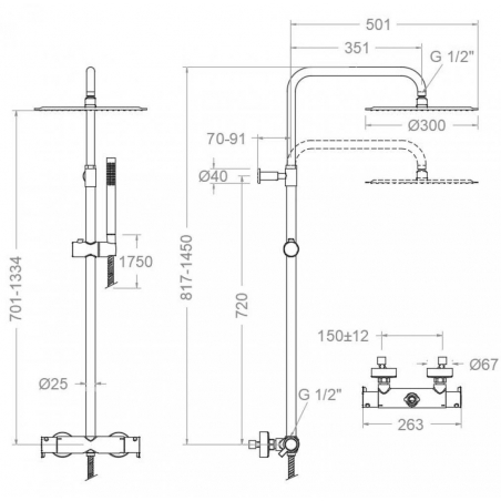 Columna para ducha telescópica-termoestática Serie Drako de Ramón Soler